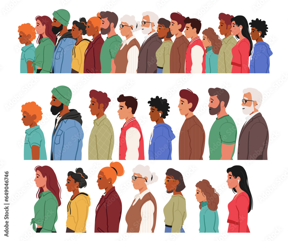 Male And Female Characters Standing In Profile Face Sideways, With ...