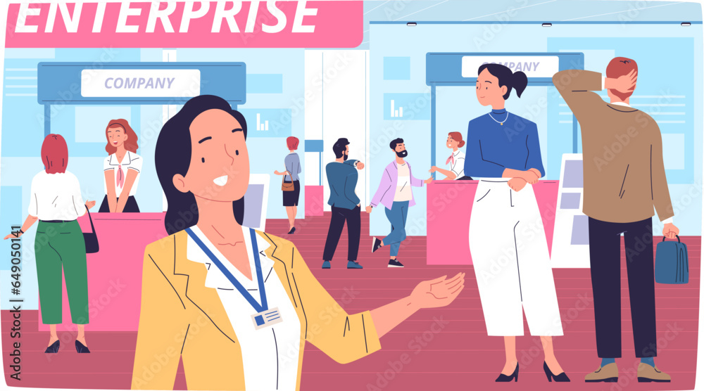 Business exhibition visitors. Customers visit expo center product ...