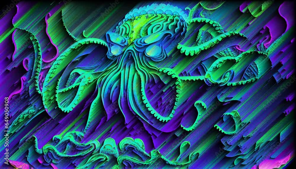 Cthulhu Trippy Blacklight Poster Style VJ Seamless Animation Looping ...