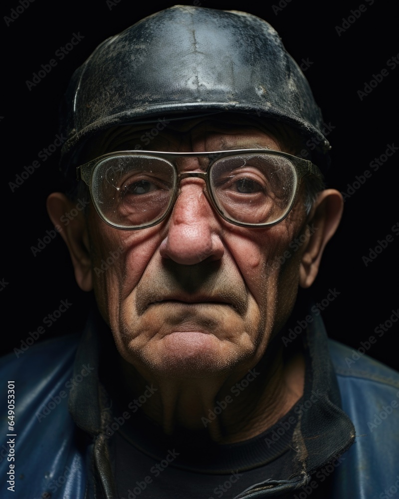 An elderly man, his skin deeply etched from years toiling in a factory ...