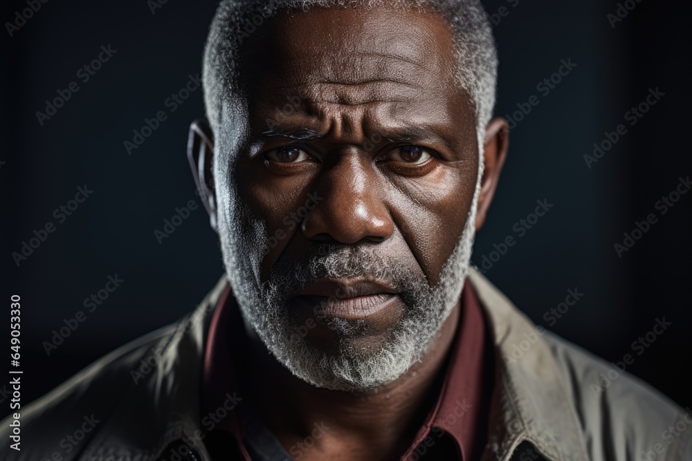 A tall, physically commanding AfricanAmerican man. His face is ...