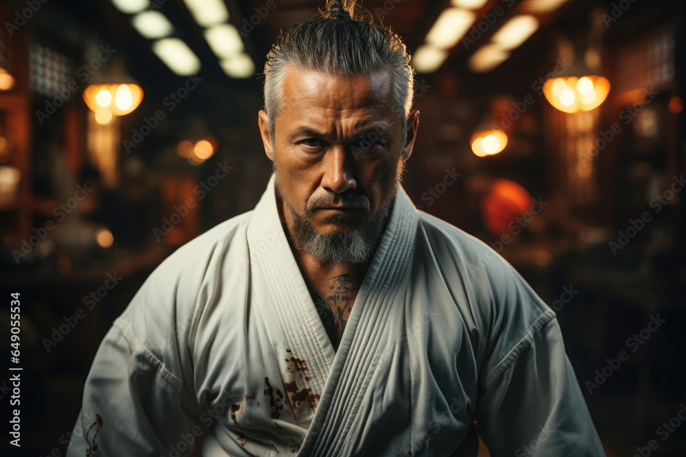 Traditional Asian karate training environment illuminated by soft ...