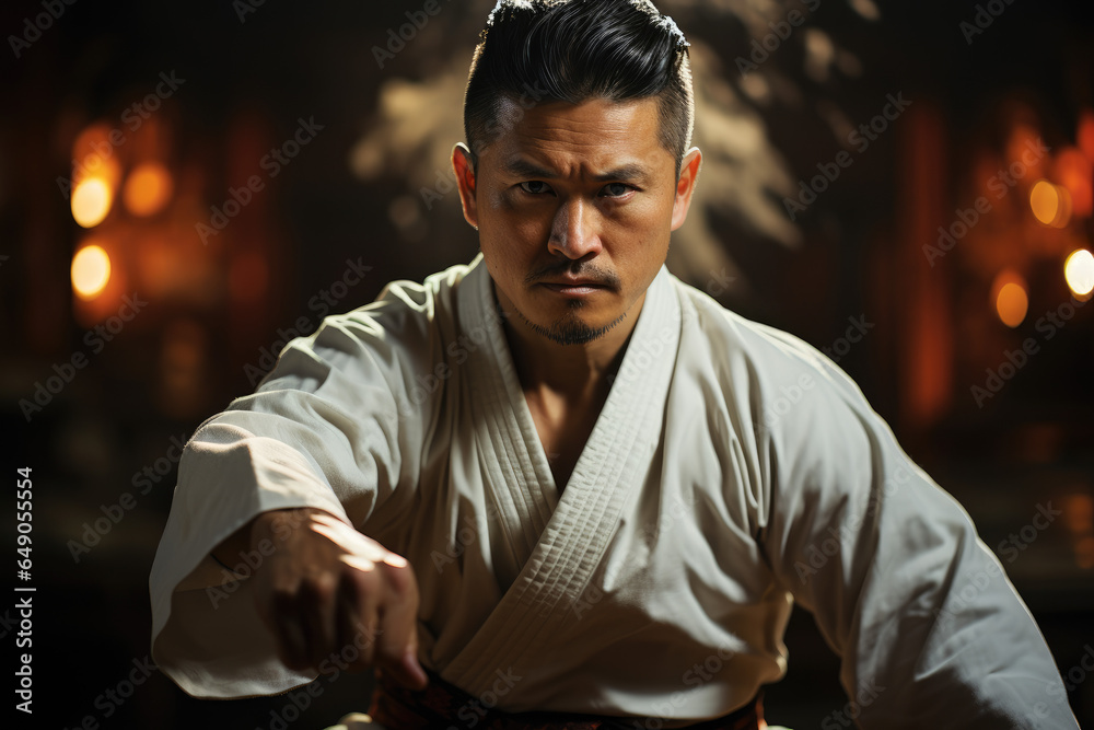 Traditional Asian karate training environment illuminated by soft ...