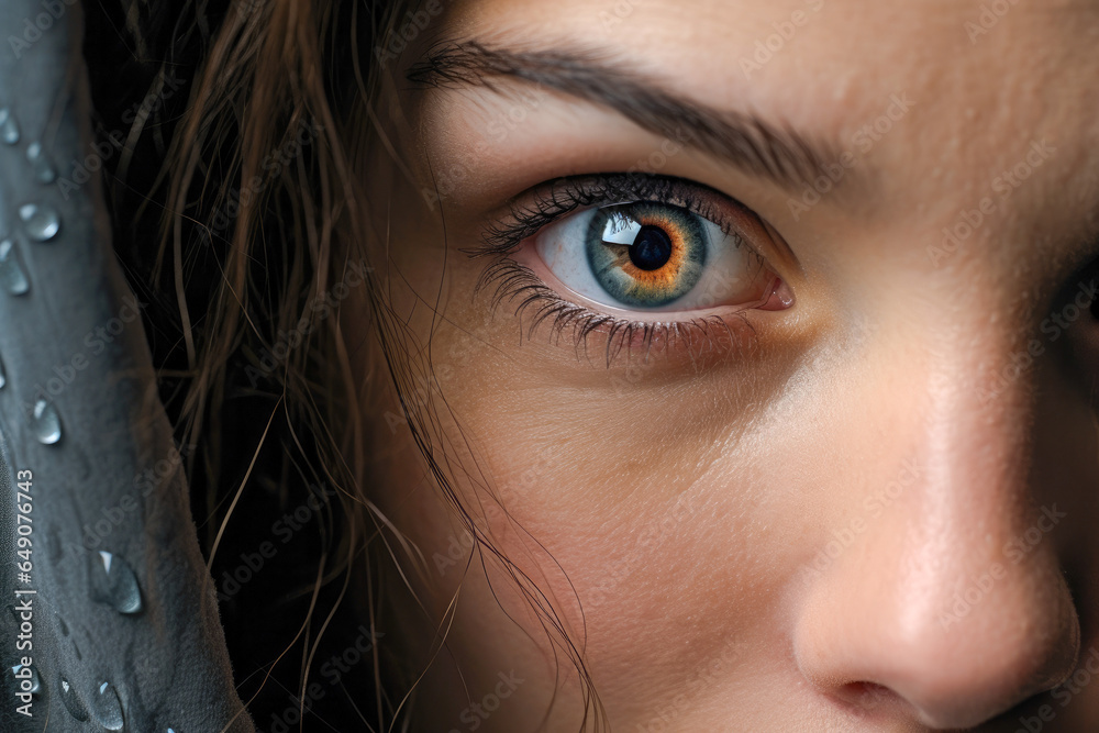 Closeup of a distraught woman's face, showing worry and fright. A ...