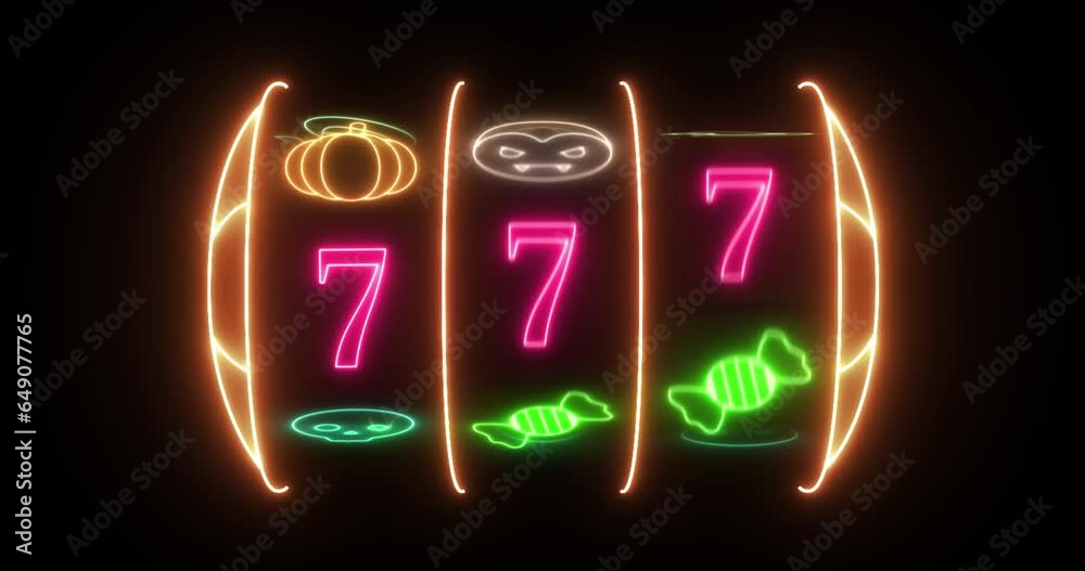 Halloween themed slot machine, animated with neon lights, with black ...