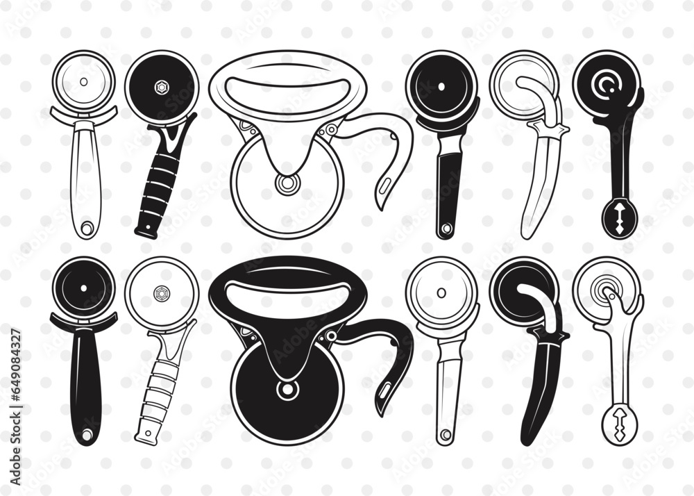 Vetor de Pizza Cutter Silhouette, Pizza Wheel svg, Circle Knife Svg ...