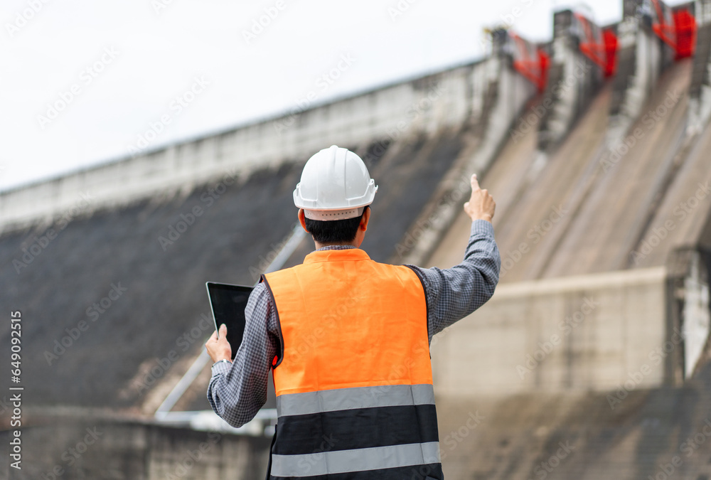Professional asian maintenance engineer man with safety helmet in ...