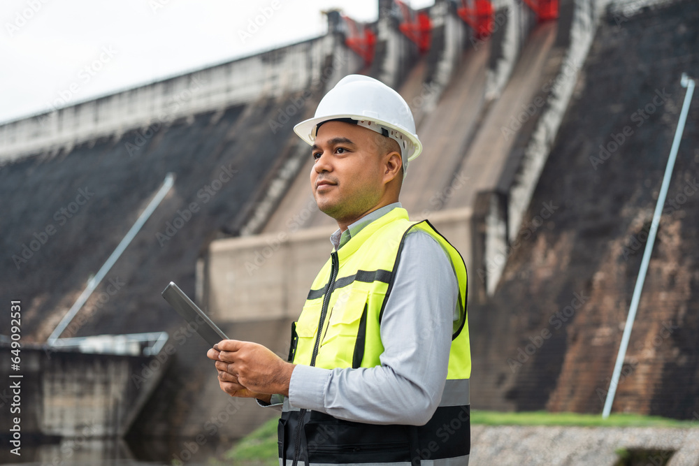 Professional asian maintenance engineer man with safety helmet in ...
