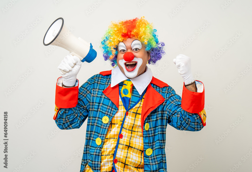 Mr Clown. Funny shocked face comedian Clown man in colorful costume ...
