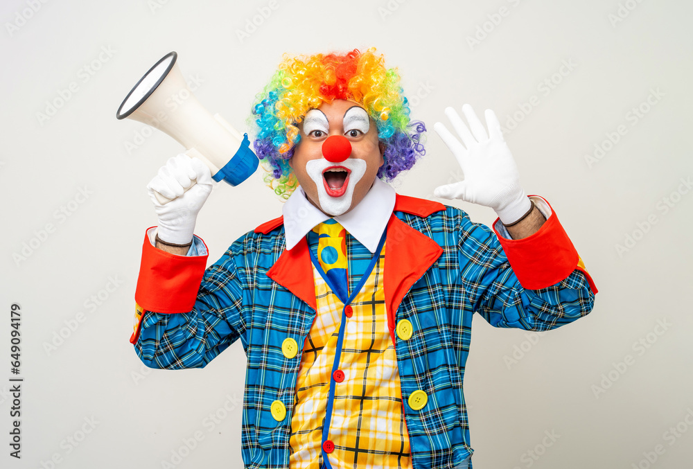 Mr Clown. Funny shocked face comedian Clown man in colorful costume ...