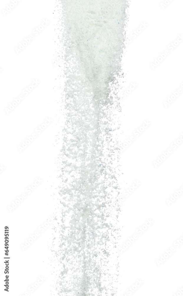 Detergent Powder splash fly in air. Detergent Powder pour from bowl lid ...