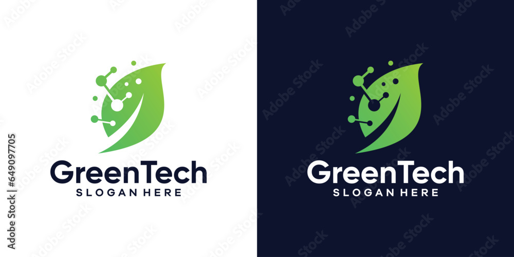 Green tech logo design template. leaf with digital data technology ...