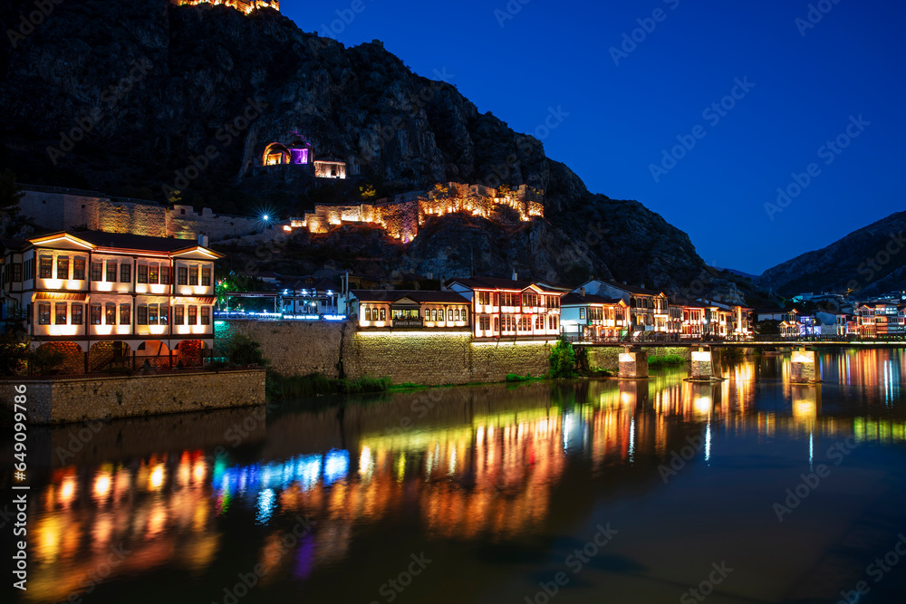 Amasya,TURKEY old riverside Turkish(ottoman) city buildings and its ...