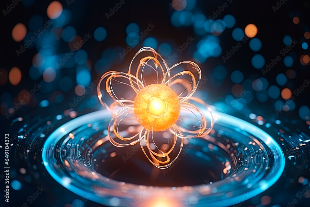 Irradiation science: Atomic nucleus electrons neutrons protons. model shows that an atom is ...