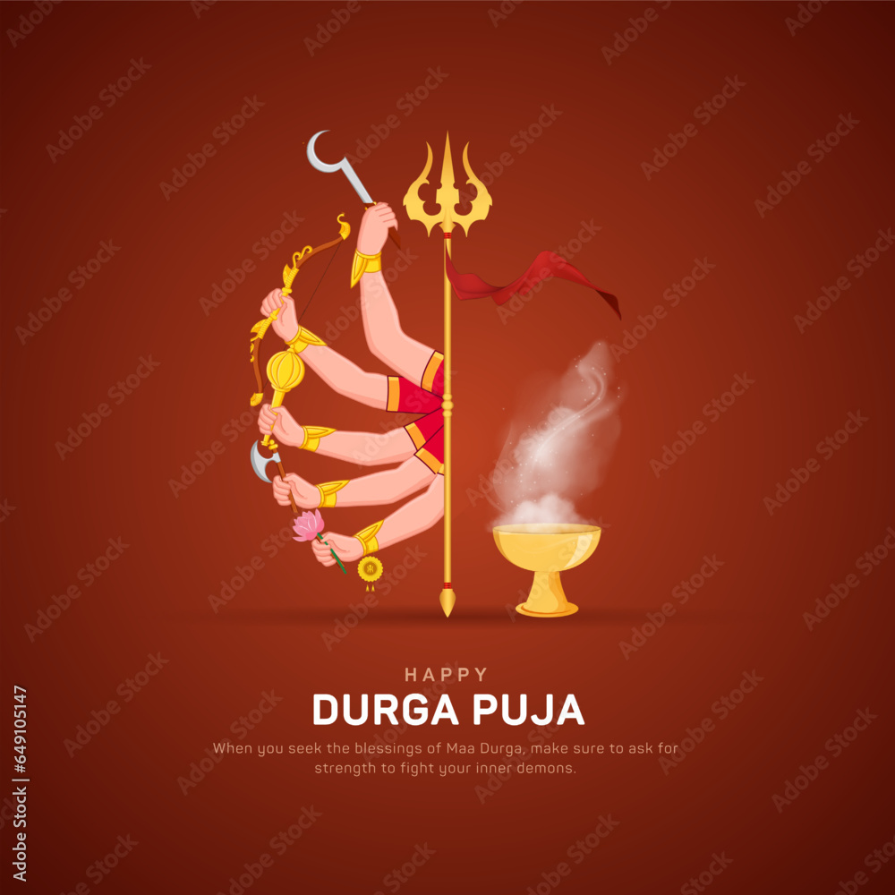 Vector illustration of Goddess Durga maa hands in Happy Durga Puja with ...