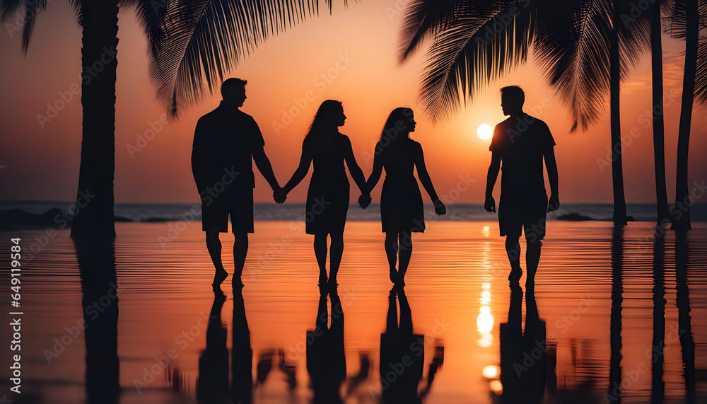 Couple on the beach at sunset, couple take a romantic walk on the beach ...