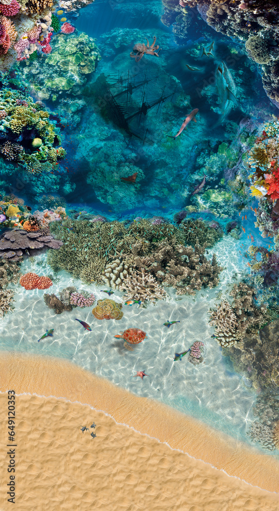 underwater world corals top view for printing 3D flooring photo ...