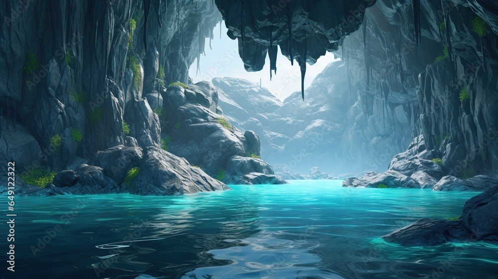 underground lakes in a marble cave. Crystal clear water, spring, rocks ...