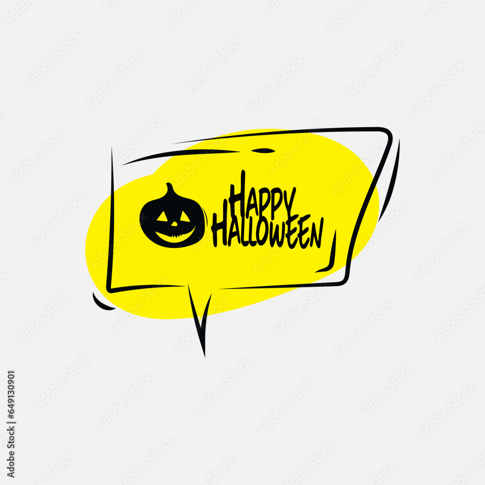 Happy Halloween text box element with traditional characters ...