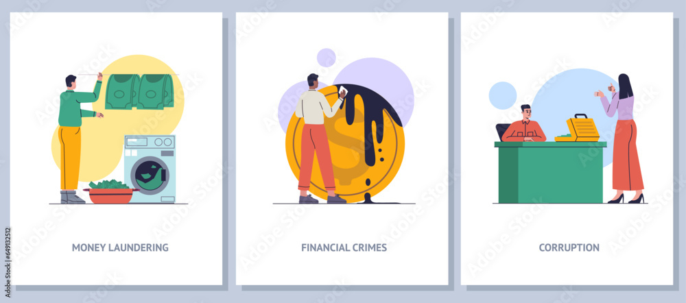 Money laundering scenes. Financial crime. People giving bribe or ...