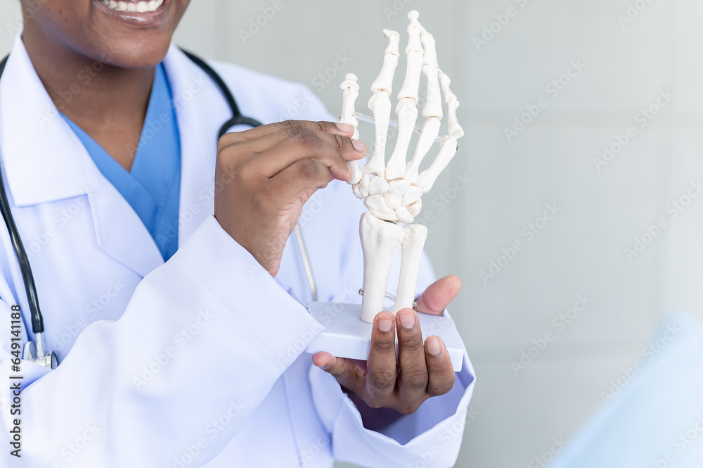 Professional orthopedic doctor explain fake leg and hand bone skeleton ...