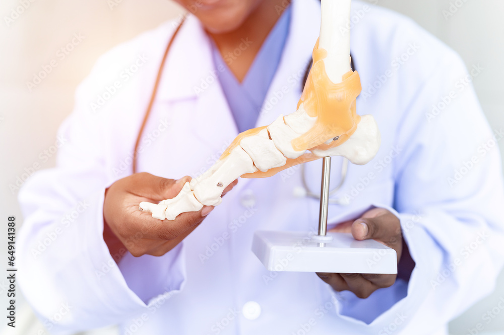 Professional orthopedic doctor explain fake leg and hand bone skeleton ...