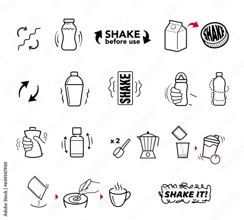 Shake icons set. Vector illustration isolated on white background. Set ...