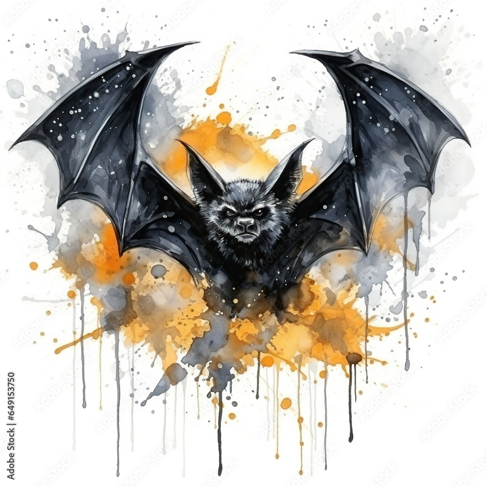 Watercolor drawing of a scary bat, Halloween element. Generative Ai ...