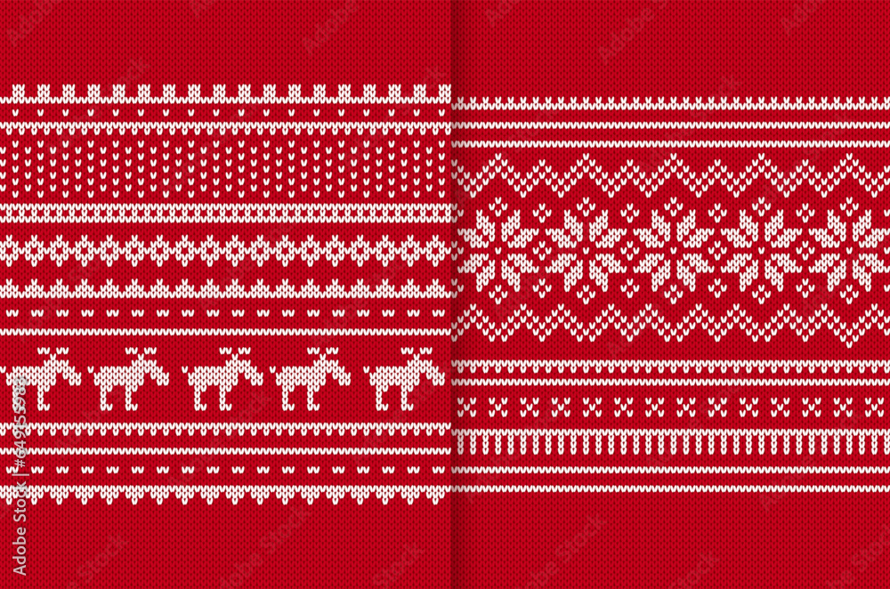 Xmas knitted seamless print. Christmas red textures. Knit fair isle ...