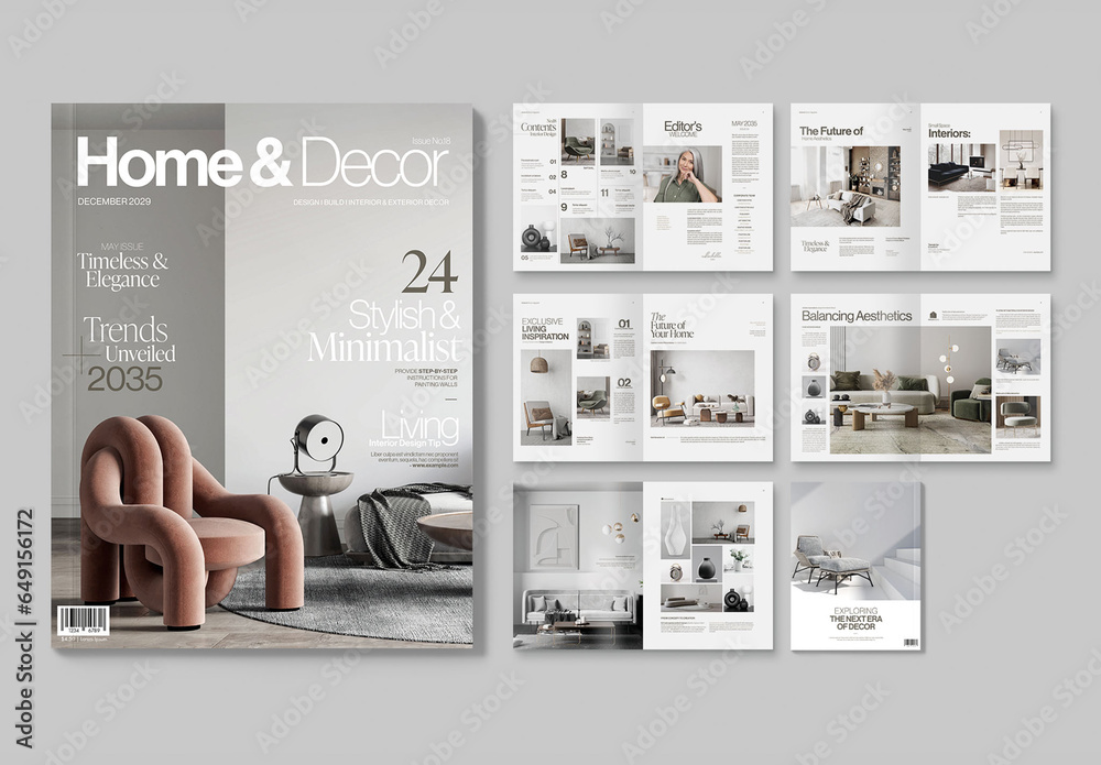 Interior Design Magazine Layout for Home Decoration Stock Template ...