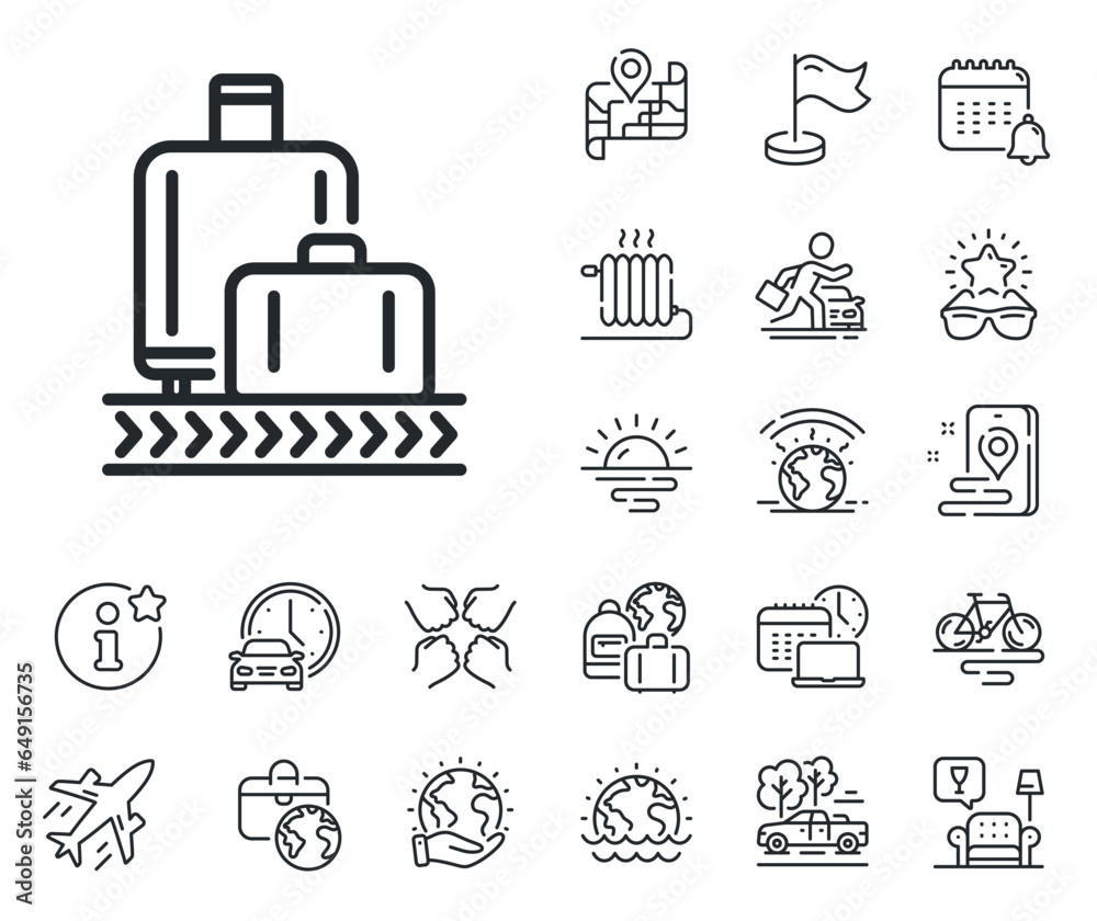 Airplane luggage lane sign. Plane jet, travel map and baggage claim ...