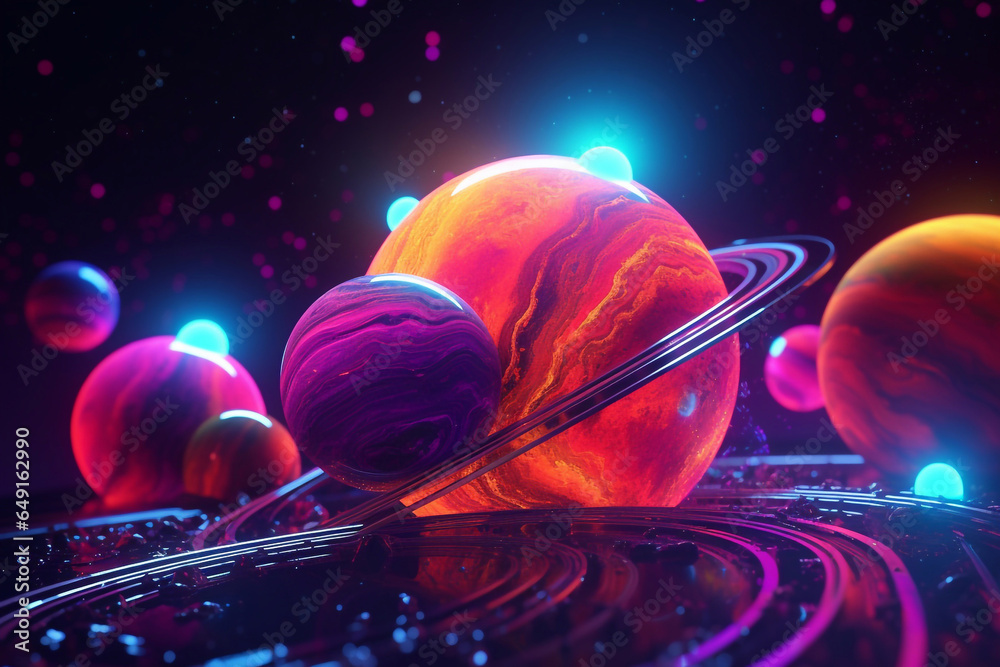 Neon planets of space. Fantastic space. Planets of the solar system ...