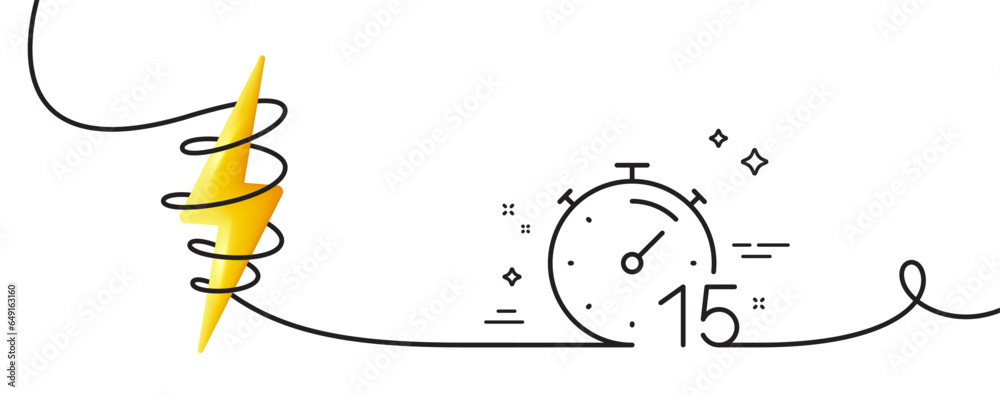 Timer 15 minutes line icon. Continuous one line with curl. Stopwatch ...