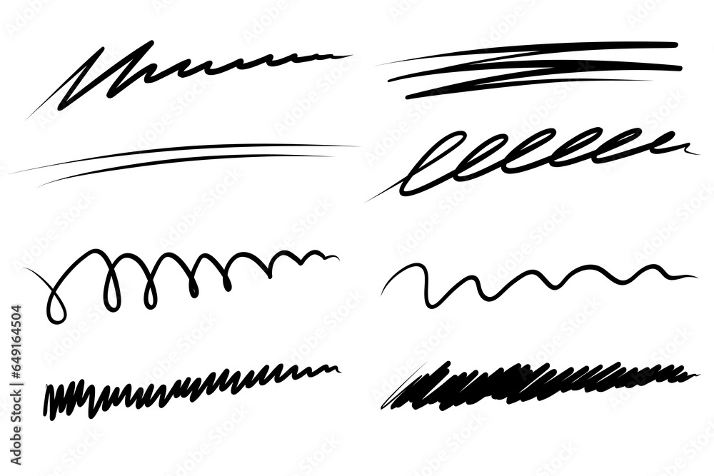 Vecteur Stock Hand drawn marker line stroke set. Highlight underline ...