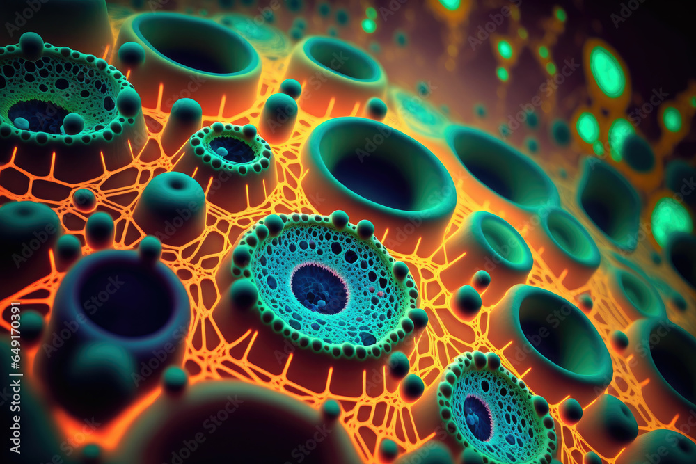 ภาพประกอบสต็อก Cells of the body under a microscope, research of stem ...