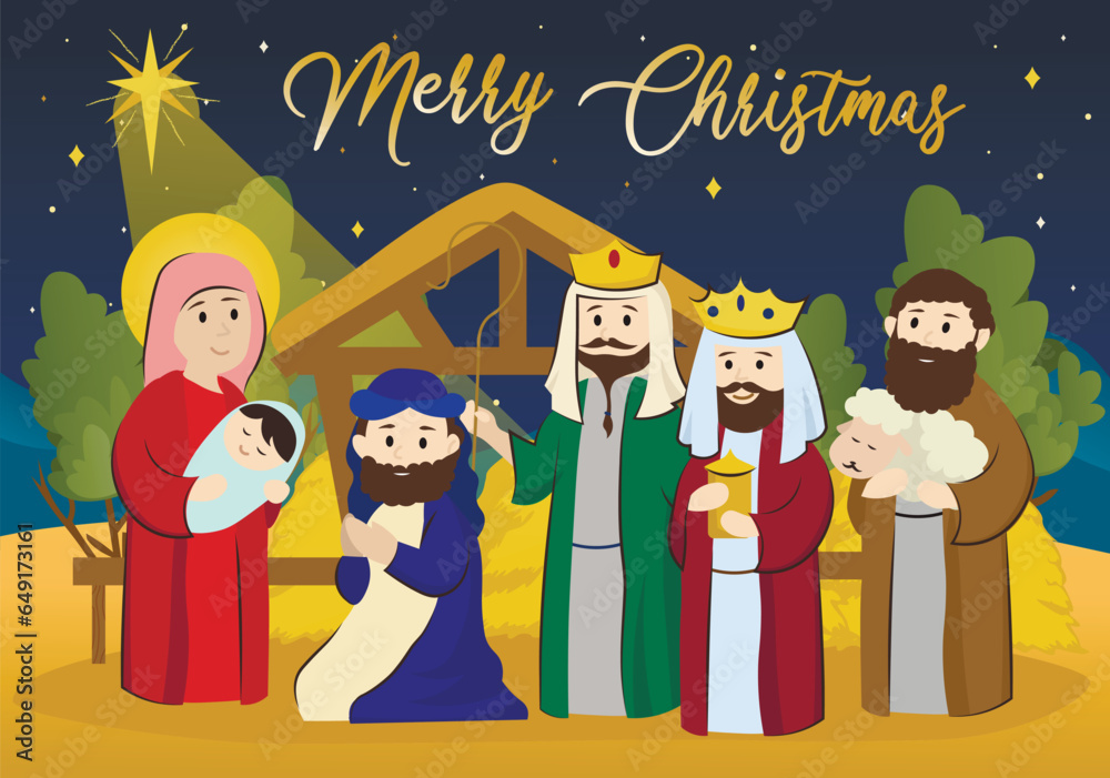 Greeting Jesus background concept with people scene in the flat cartoon ...