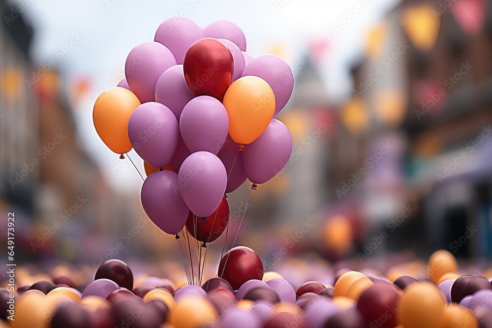 A festive background image portraying a cluster of balloons suspended ...