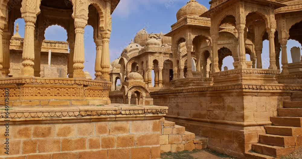 Bada bagh cenotaphs (Hindu tomb mausoleum) made of sandstone in Indian ...