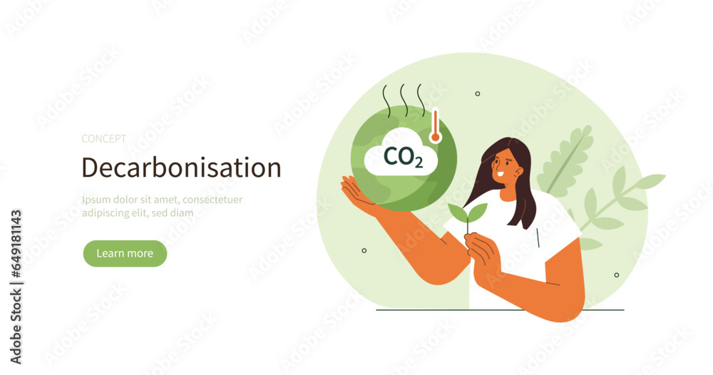 Climate change and sustainability. Character showing benefits of ...