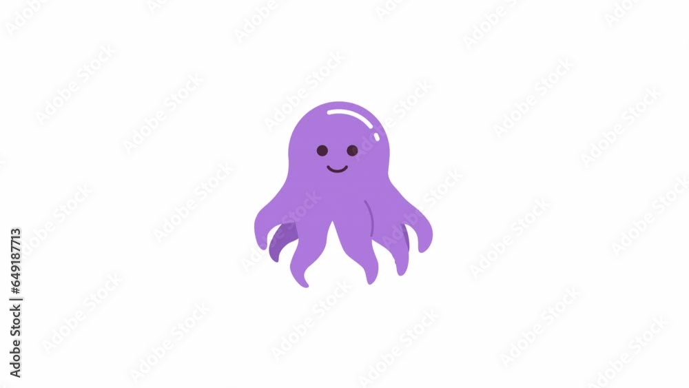 Smiling octopi with curly tentacles 2D character animation. Underwater ...