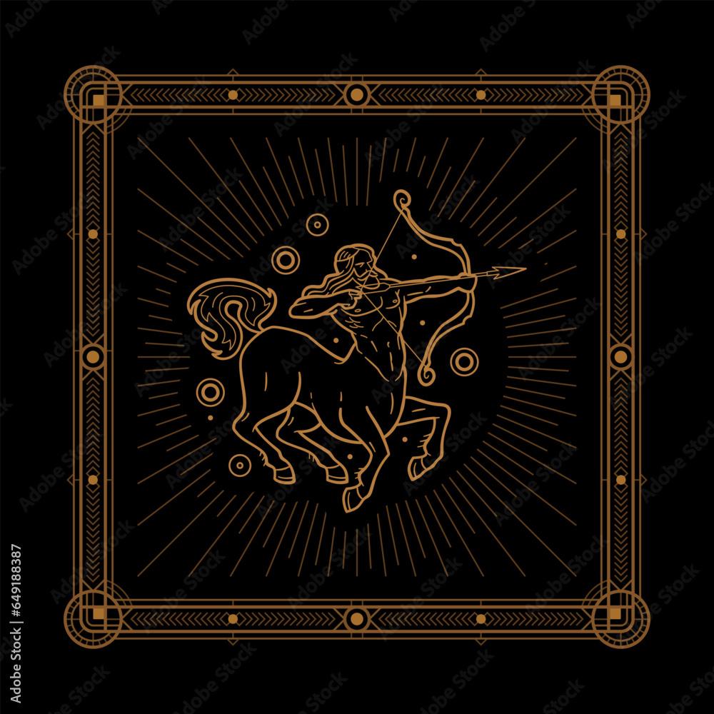 Sagittarius zodiac sign and astrology symbol, element. Modern outline ...