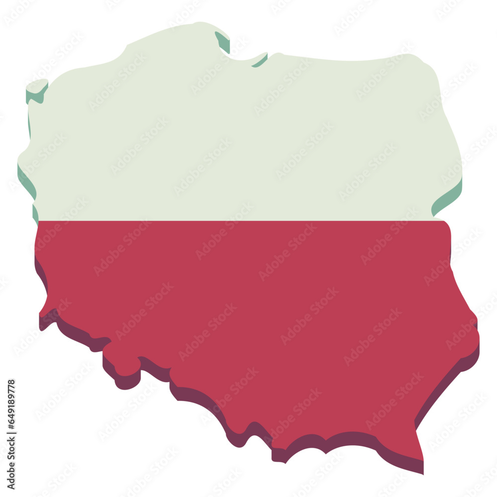 3D map of Poland in colors of the Polish flag in flat cut design style ...
