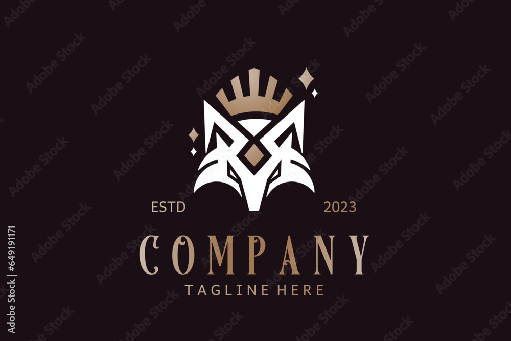 The luxurious logo of the fox king, this logo combines a golden crown ...