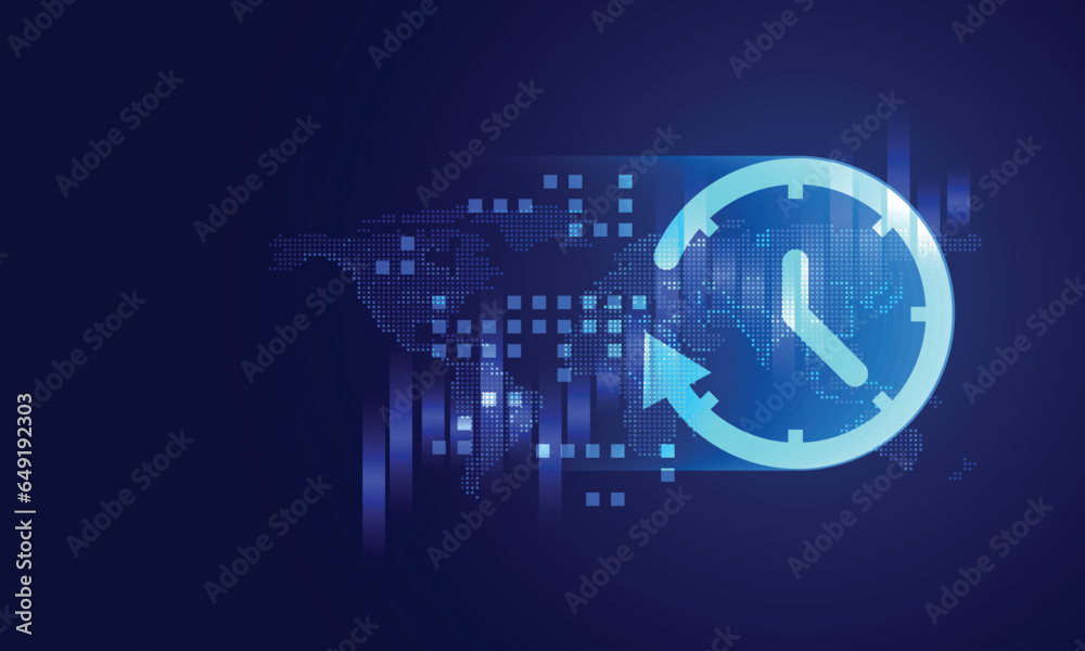 Futuristic time clock hand and clock face digital transformation ...