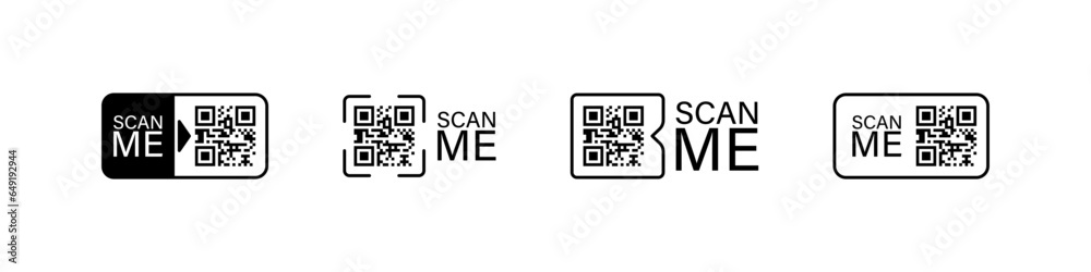 Qr code with scan me button vector set. Barcode scanning buttons ...