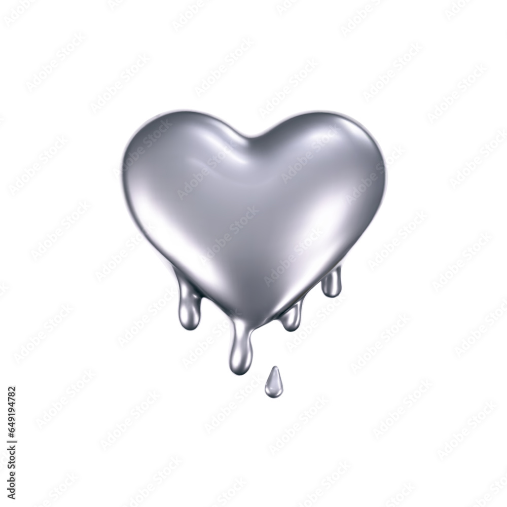 3d chrome melting heart icon in y2k style isolated on a white ...