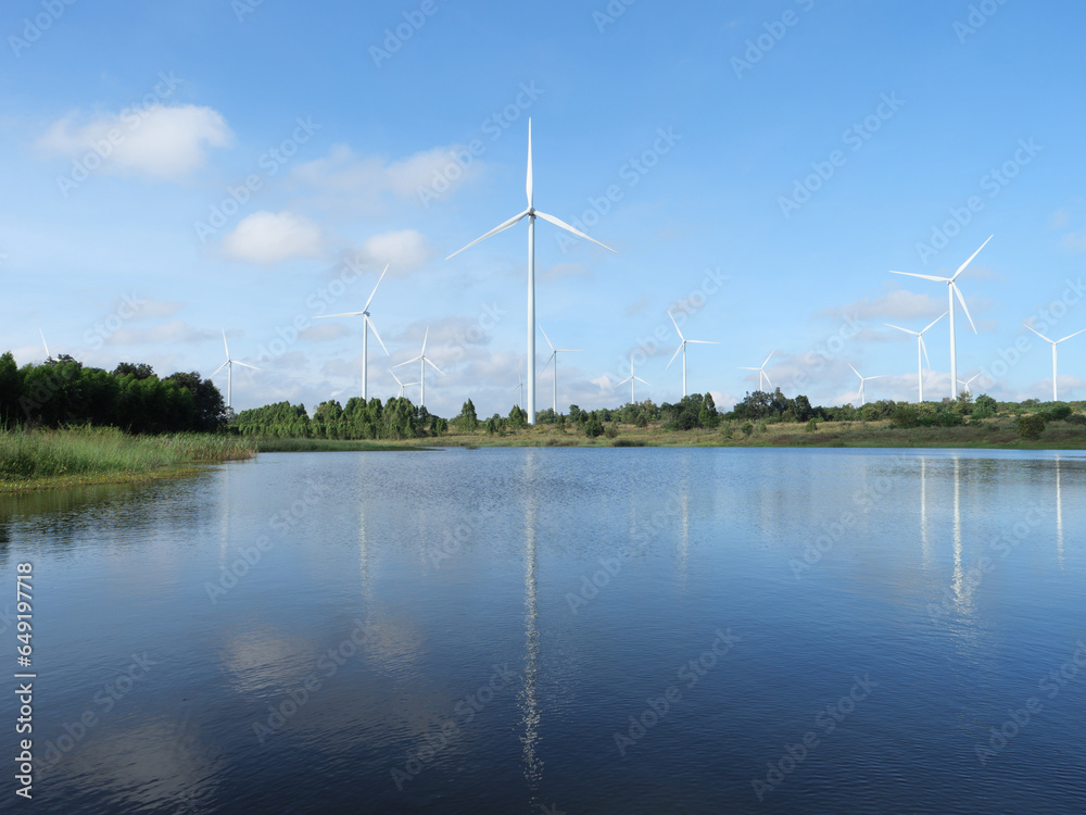 Powerful wind turbine farm for pure energy production on Beautiful ...