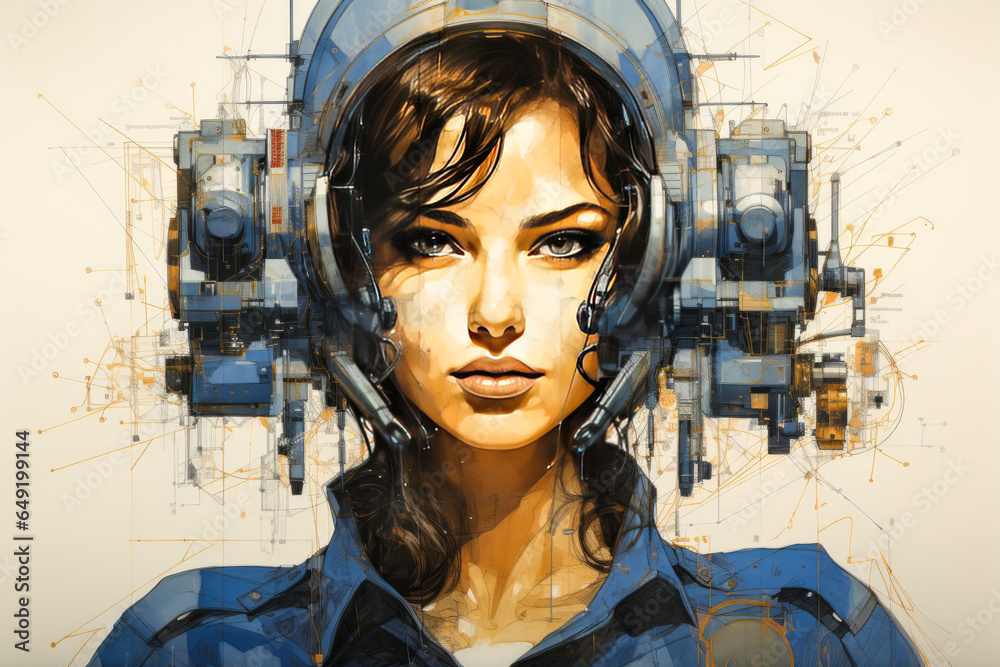 Intriguing depiction of a woman with a thought-controlling machine ...