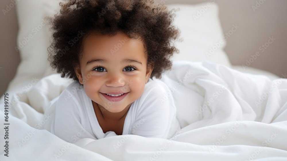 Cute litle black african baby with afro hair wrapped in soft white ...