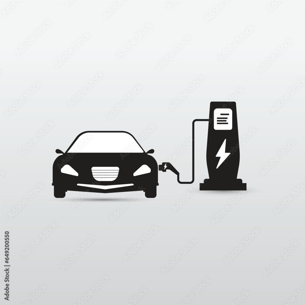 electric car icon and charging station in a modern and simple style ...